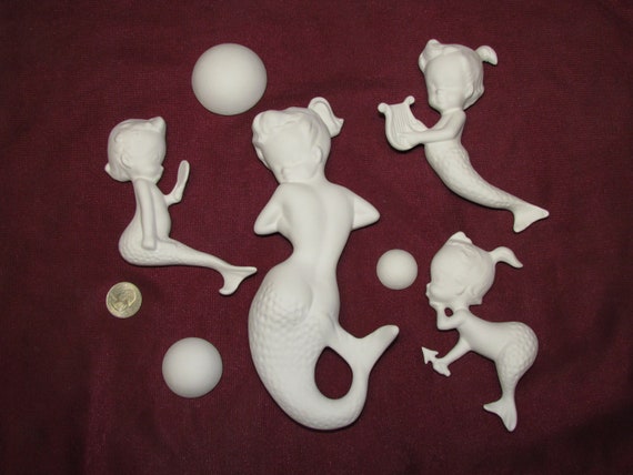 Ceramic Bisque U-paint Mermaid Bubbles and Babies Wall | Etsy