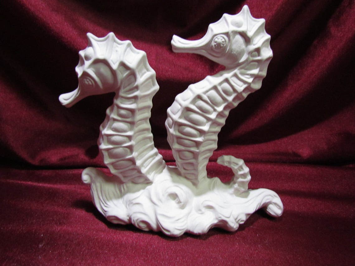 Ceramic Bisque Mermaid Accessory Sea Horse Pair on Waves U | Etsy