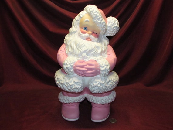 Pink Themed Large Winking Vintage Santa Claus Hand Painted - Etsy