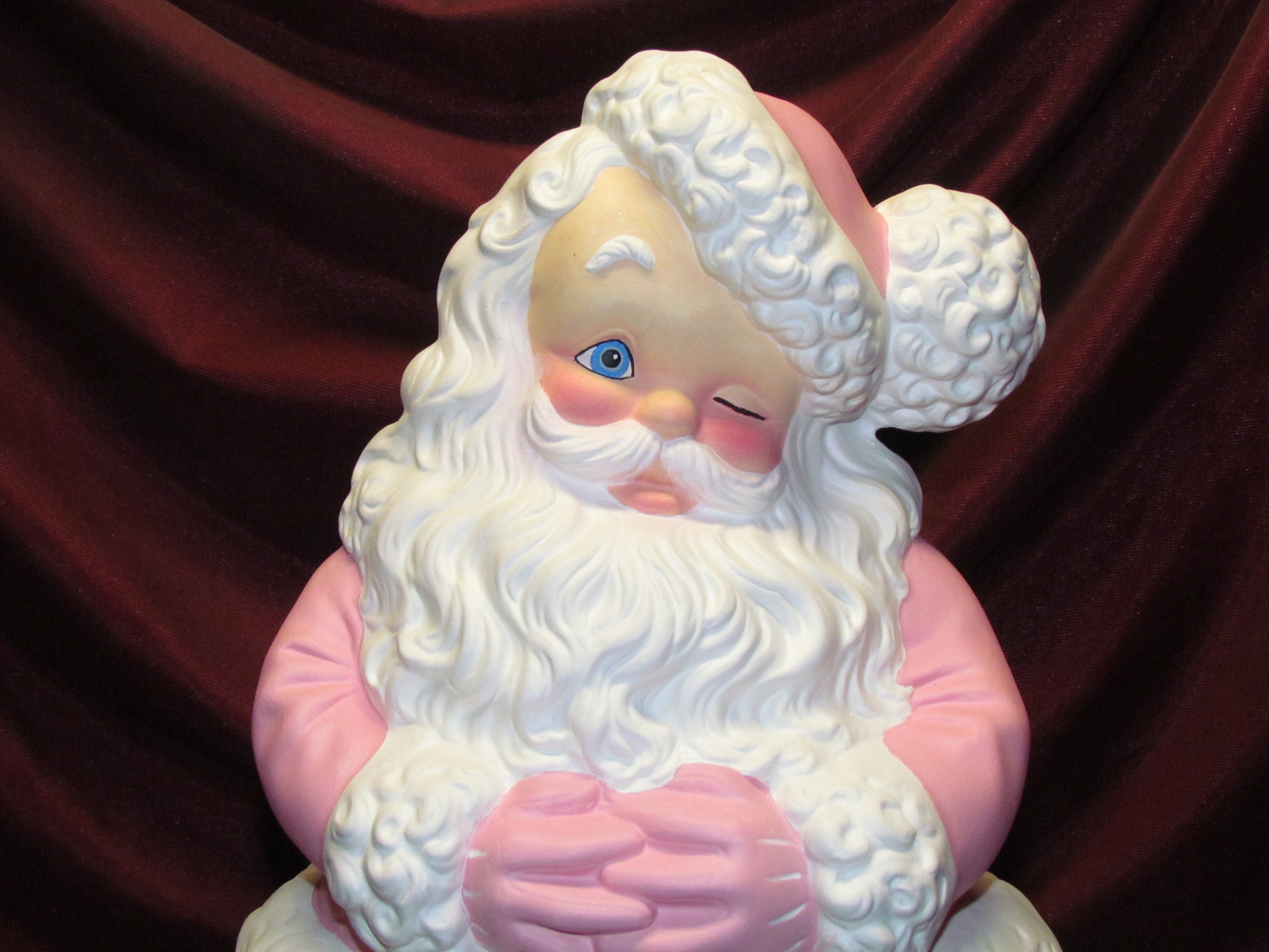 Pink Themed Large Winking Vintage Santa Claus Hand Painted - Etsy