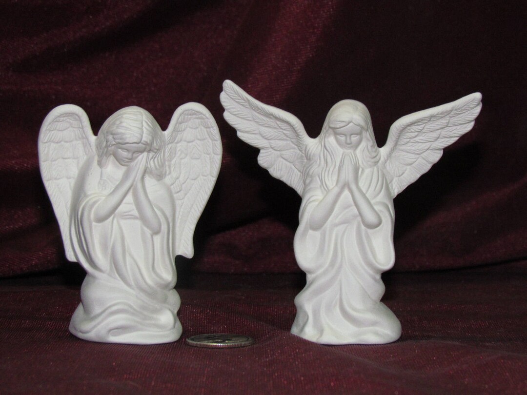 Ceramic Bisque U-paint Pair of Small Angels Praying Unpainted Ready to ...