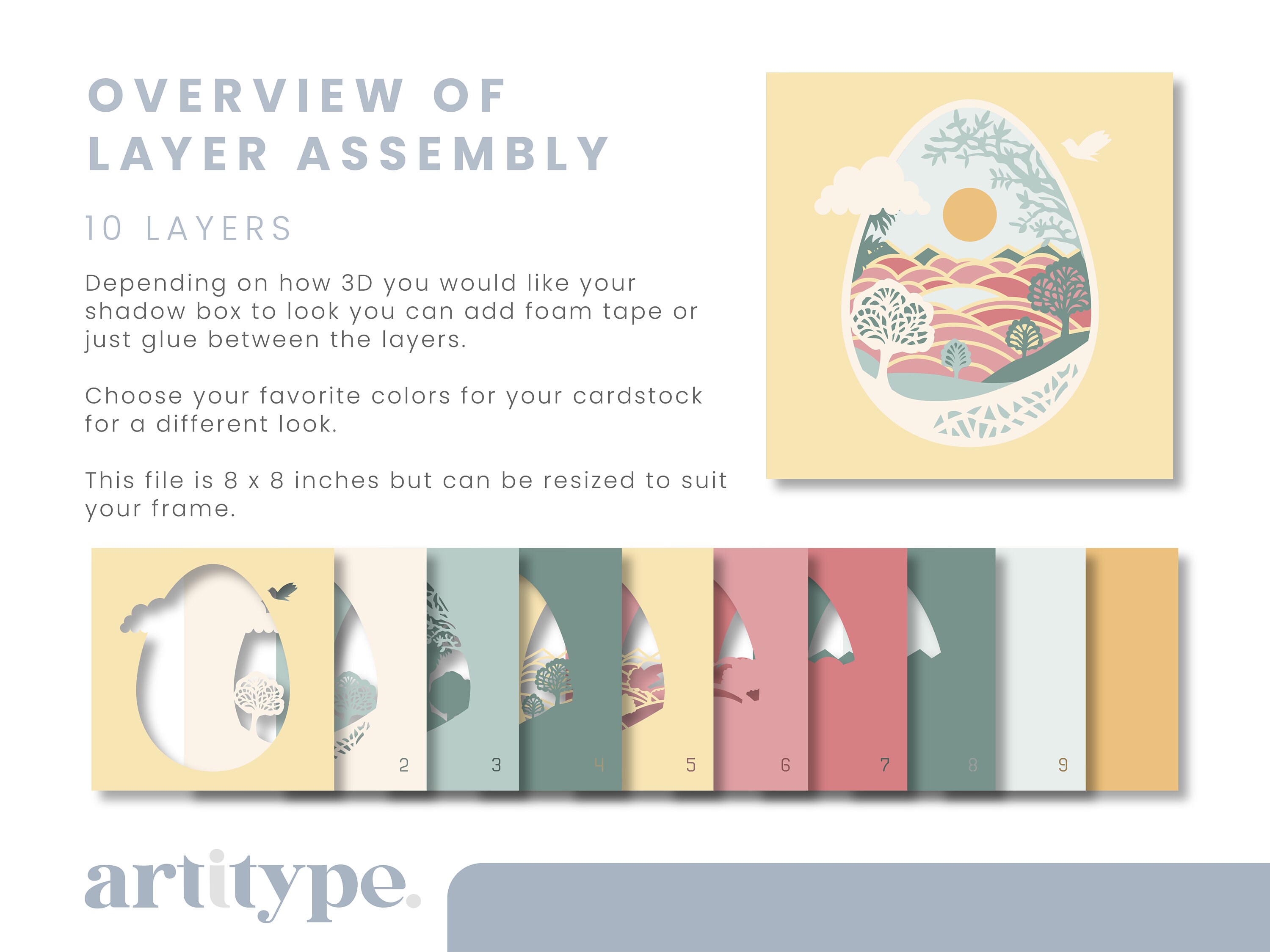 3D Shadow Box SVG File, Landscape in Egg, Paper Cut Layered Art ...