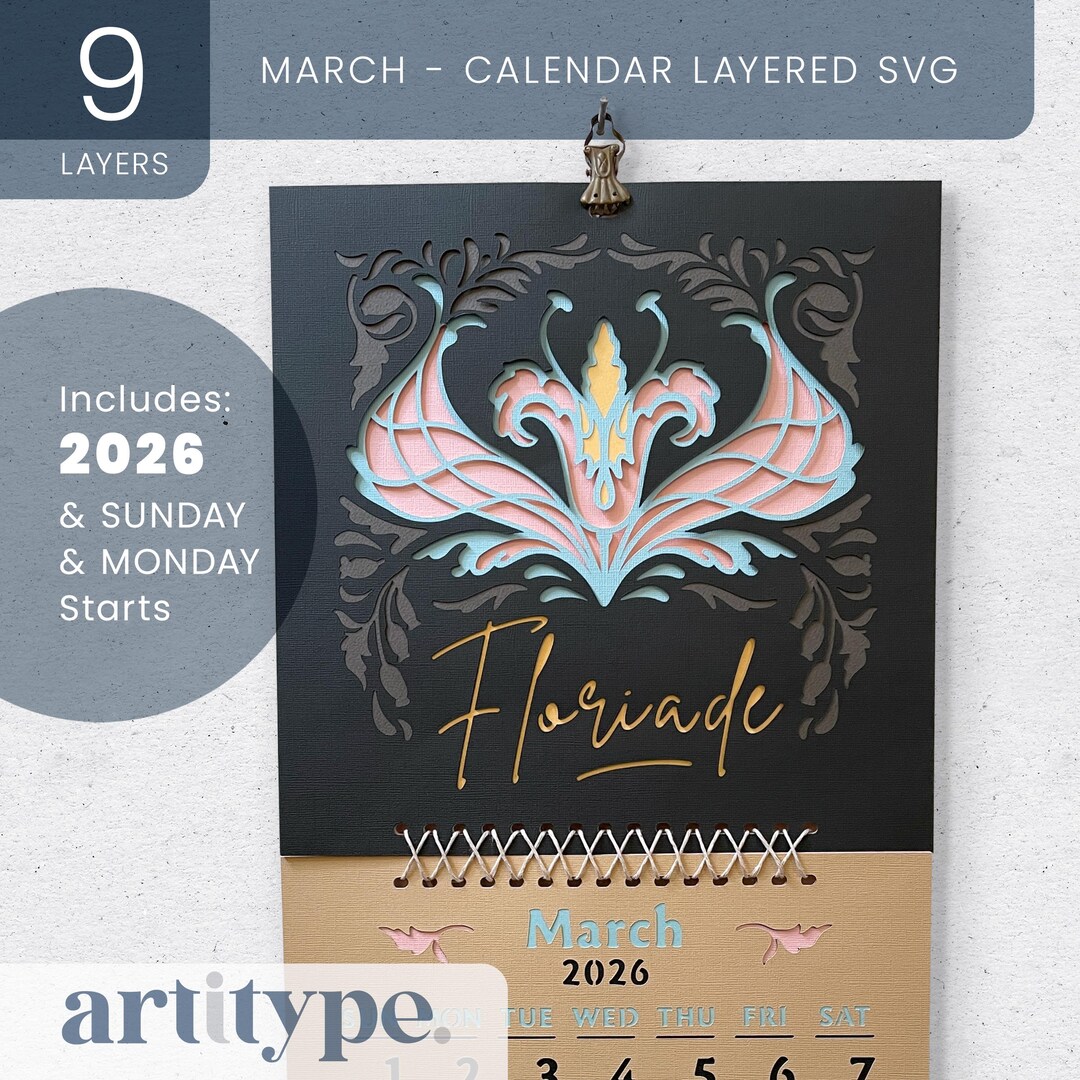 MARCH Wall Calendar SVG File Digital Calender 2026 Monthly Calendar ...