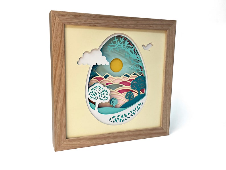 3D Shadow Box SVG File, Landscape in Egg, Paper Cut Layered Art ...
