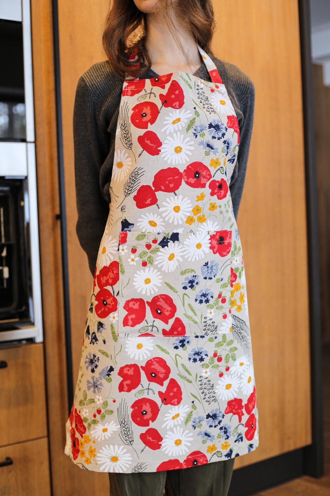 Linen Wild Flowers Apron, Cute Linen Apron With Pocket, Linen ...