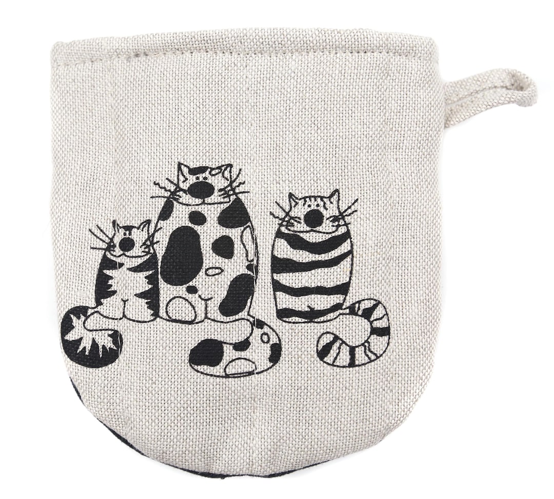 Linen Blend Pot Holder: Handmade Cats Family Design Oven Mitt - Etsy