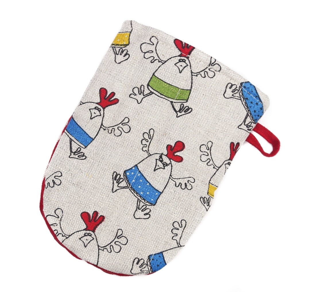 Linen Blend Chicken Oven Mitt: Handmade Colorful Kitchen Pot Holder - Etsy