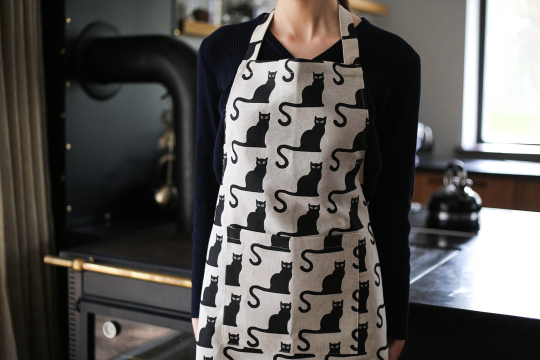 Linen Blend Black Cats Apron, Sustainable Apron, Kitten Apron, Gift ...