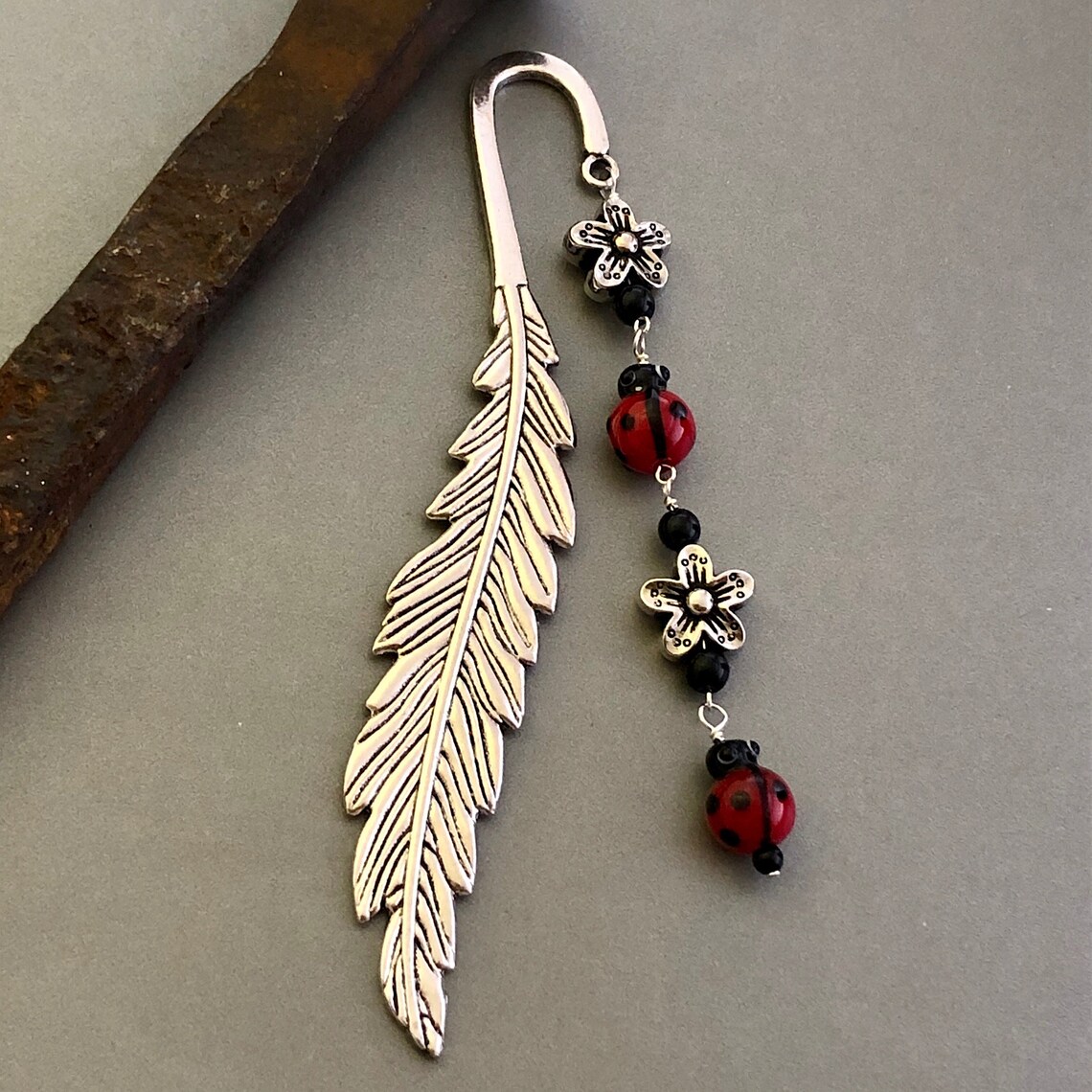 Ladybug Bookmark, Silver Feather Bookmark, Flower Bookmark, Daisy ...