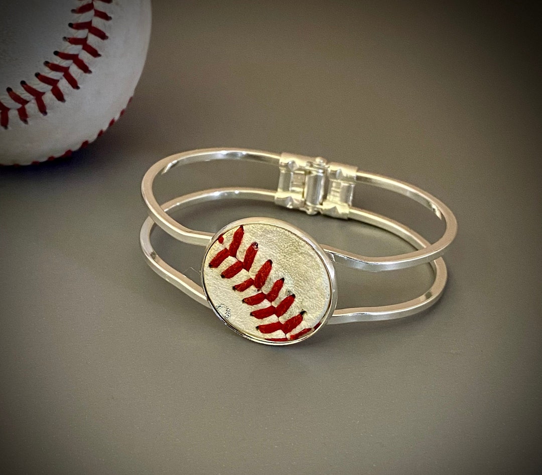 Baseball Bracelet, Recycled Baseball Leather, Baseball Silver Bangle ...