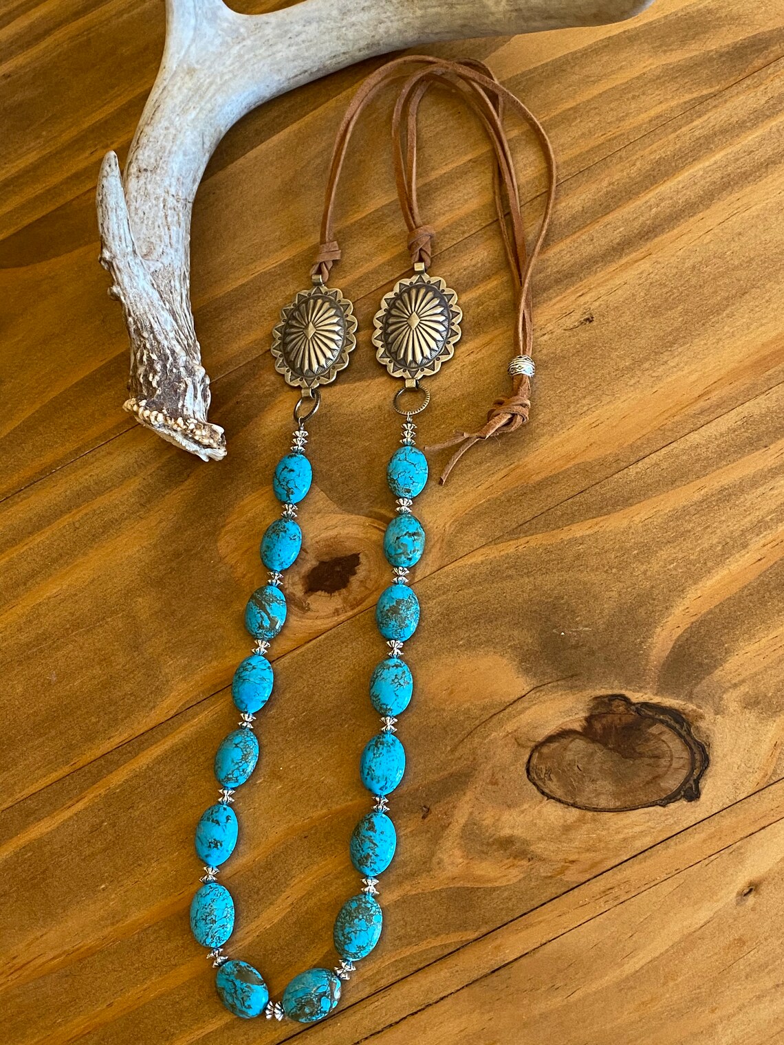 Silver Concho Turquoise Necklace Leather Adjustable Necklace - Etsy