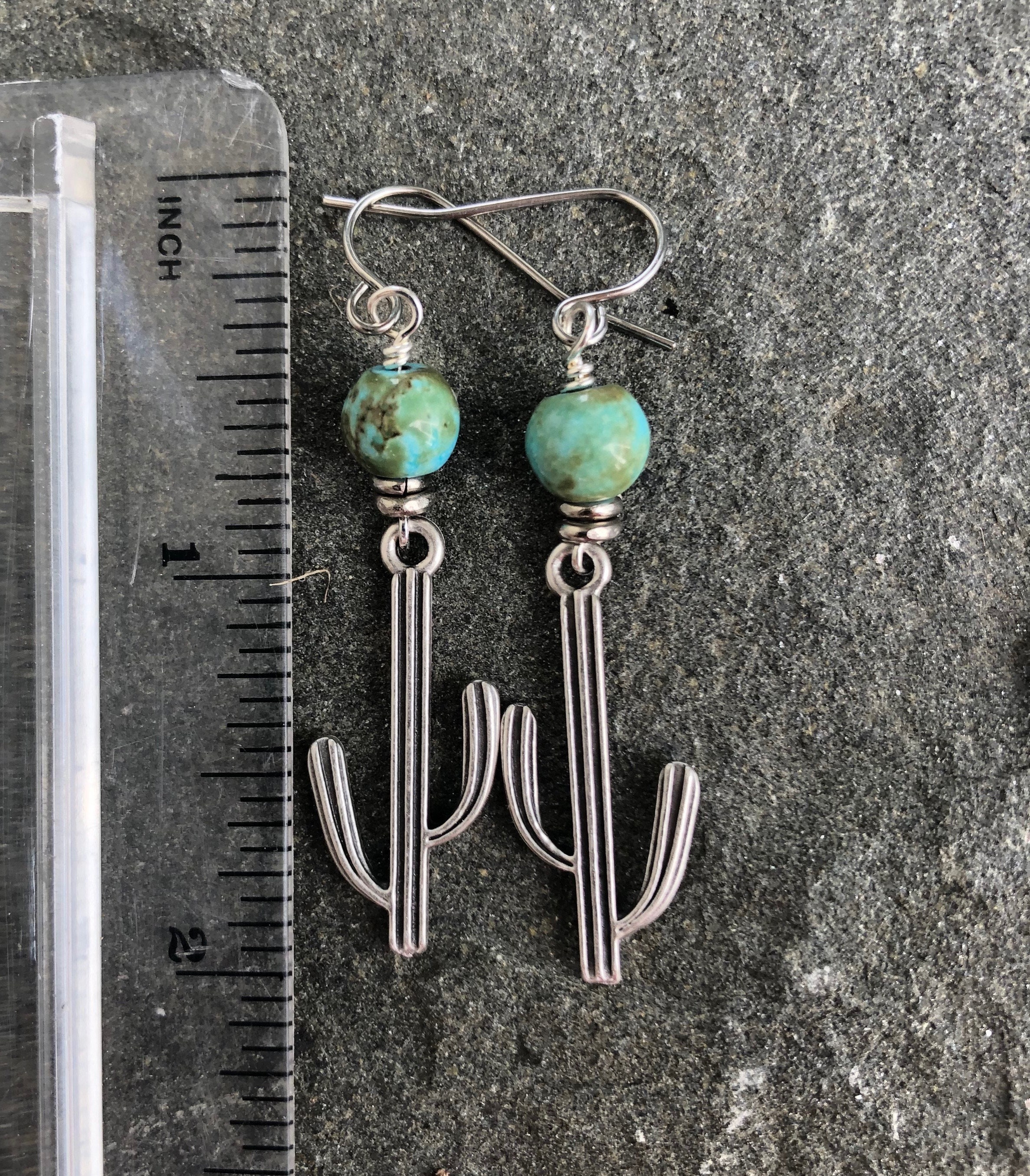 Cactus Earrings Turquoise Earrings Silver Cactus Saguaro - Etsy