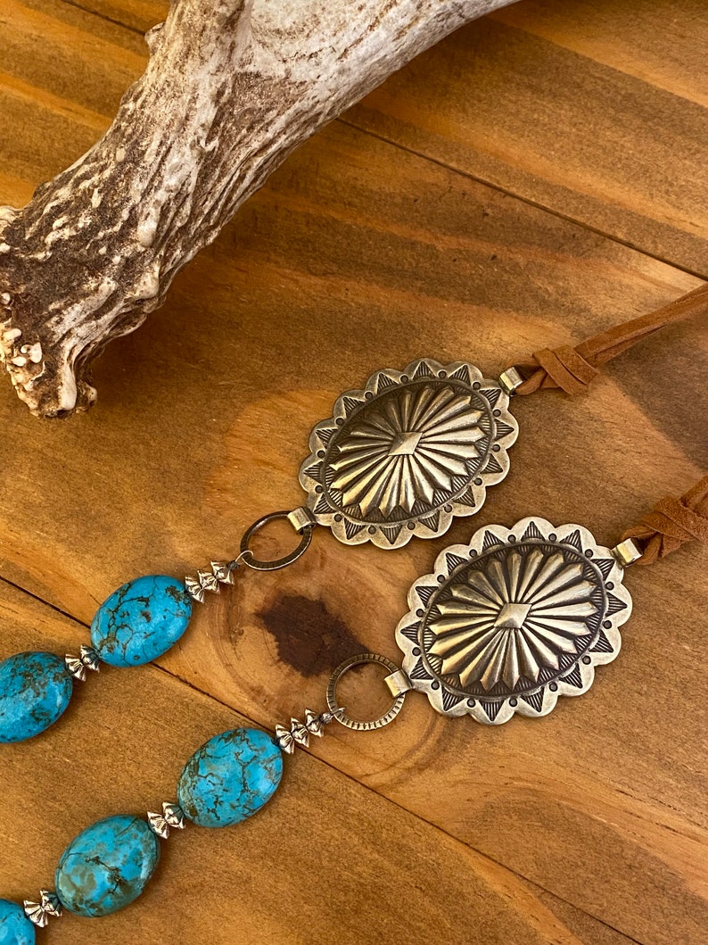Silver Concho Turquoise Necklace Leather Adjustable Necklace - Etsy