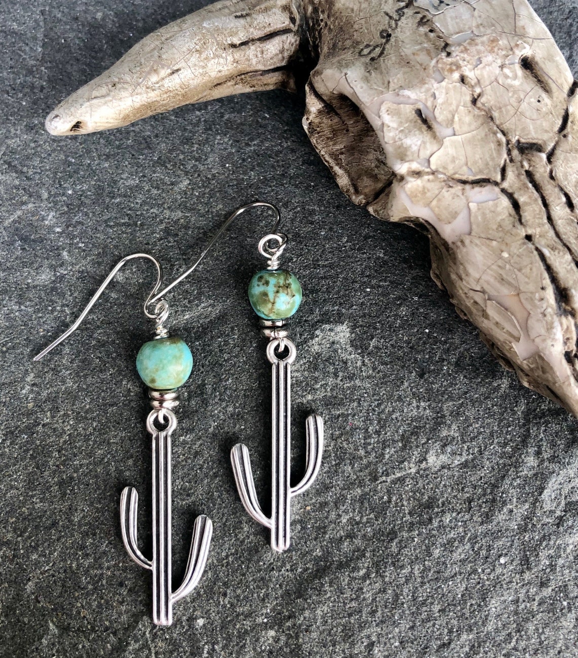 Cactus Earrings Turquoise Earrings Silver Cactus Saguaro - Etsy