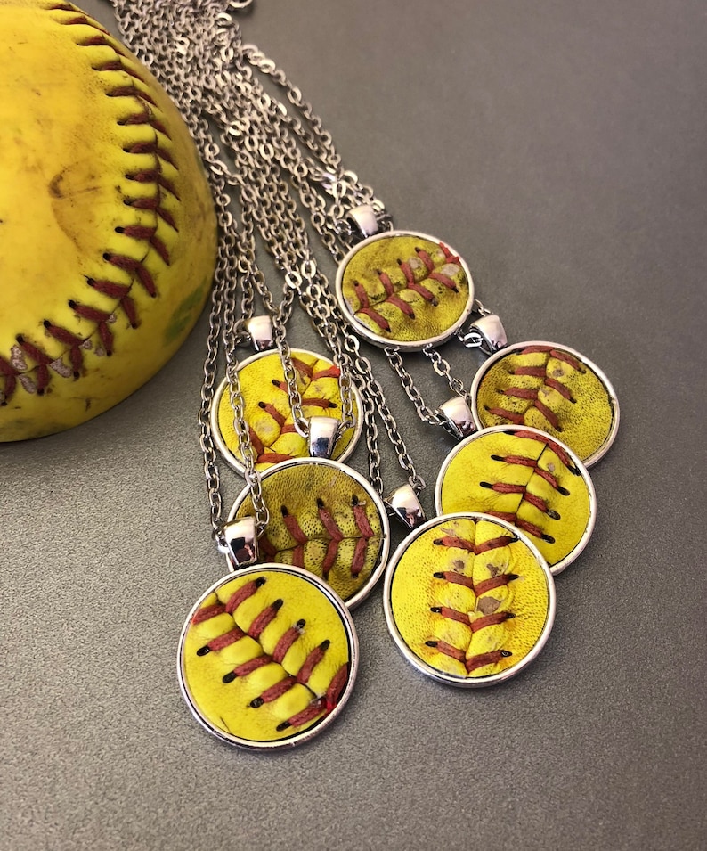 Used Softball Leather Pendant Necklace, Softball Keychain, Softball ...