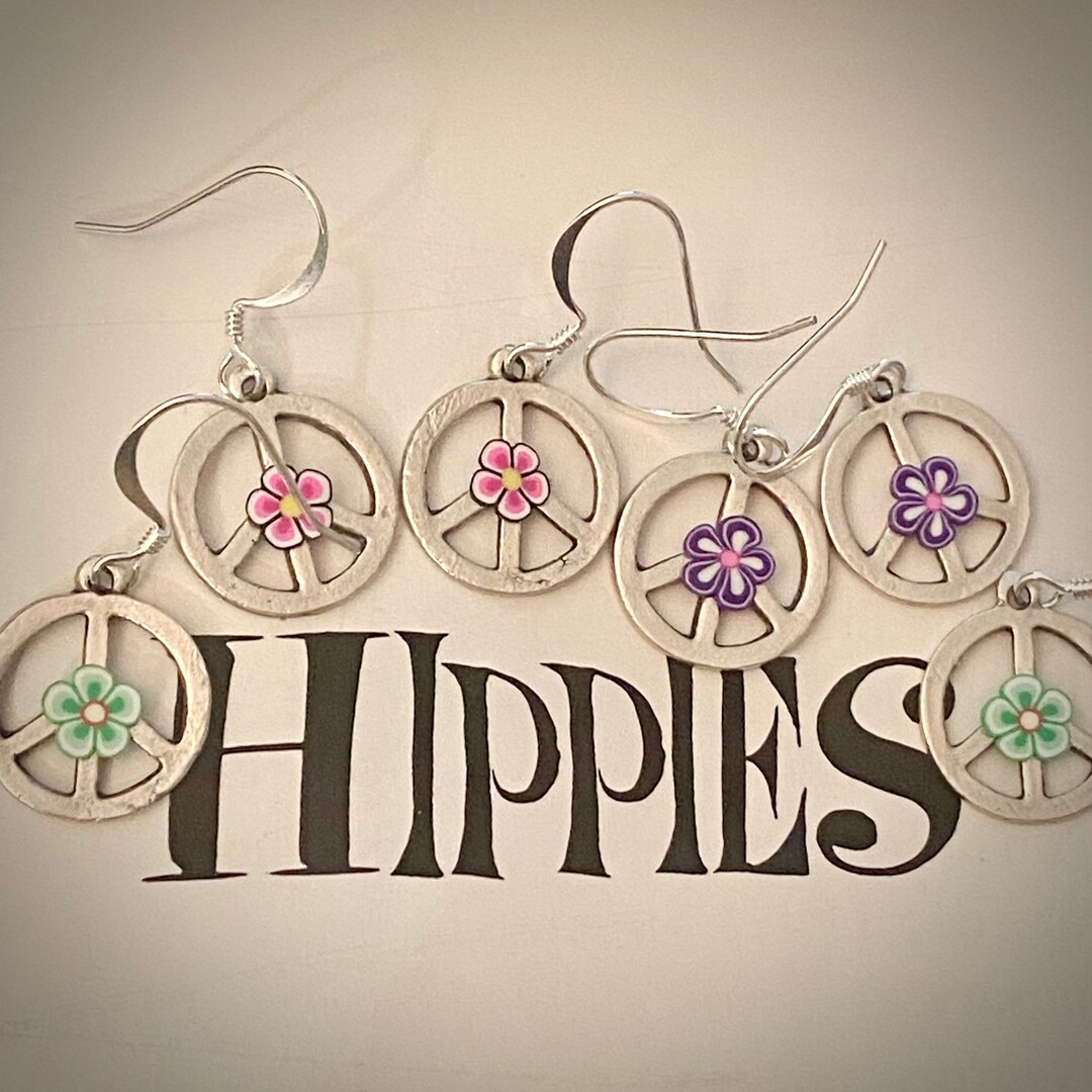 Peace Sign Earrings, Hippie Earrings, 60's Jewelry, Flower Power, Free ...