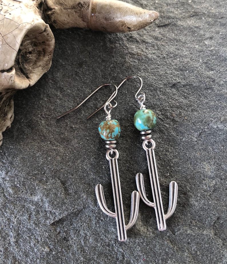 Cactus Earrings Turquoise Earrings Silver Cactus Saguaro - Etsy