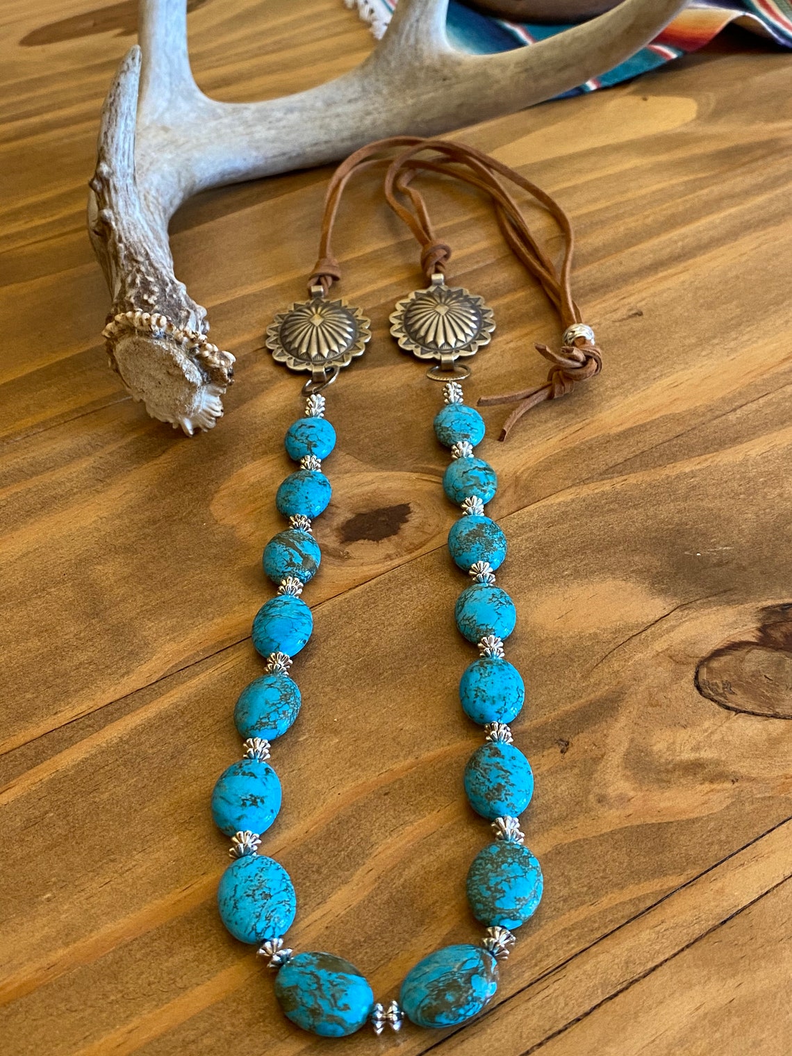 Silver Concho Turquoise Necklace Leather Adjustable Necklace - Etsy