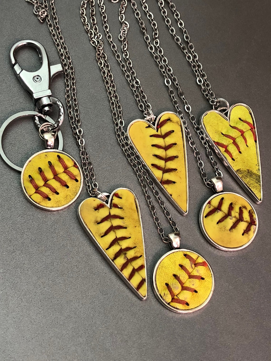 Used Softball Leather Pendant Necklace Softball Keychain - Etsy