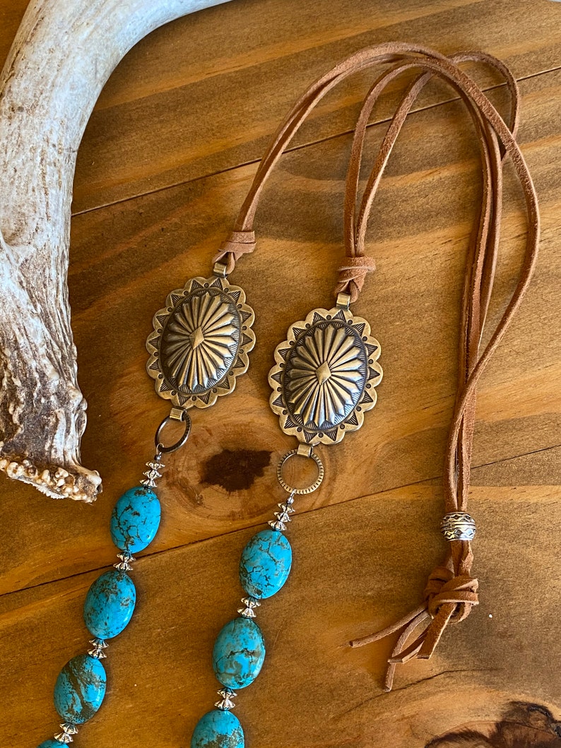 Silver Concho Turquoise Necklace Leather Adjustable Necklace - Etsy