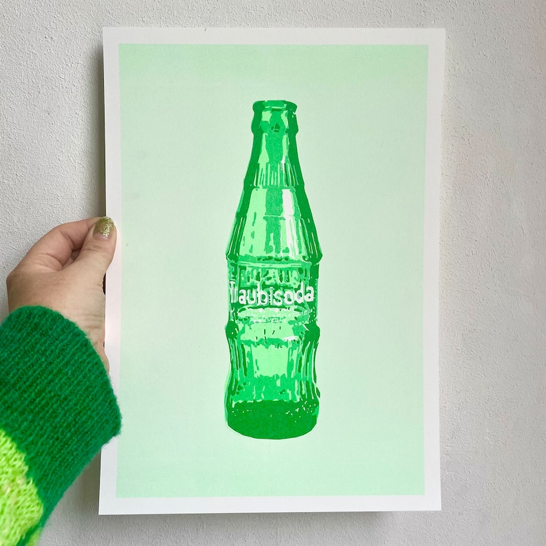 Risograph Print of Emerald Green Lemonade Bottle TRAUBISODA - Etsy