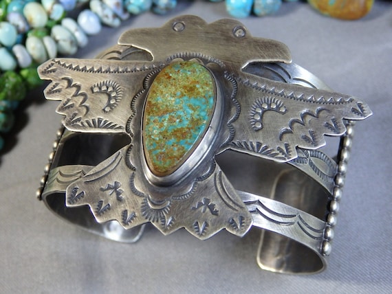 NAVAJO Dean Sandoval PILOT MOUNTAIN Turquoise Stamped… - Gem