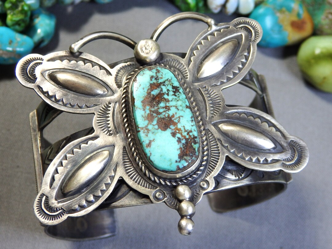 NAVAJO Dean Sandoval Pilot Mountain TURQUOISE Sterling Silver BUTTERFLY ...
