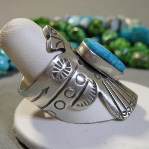 NAVAJO Russel Sam KINGMAN Birds Eye TURQUOISE Sterling Silver Thunderbird Ring Sz7 Signed - Etsy