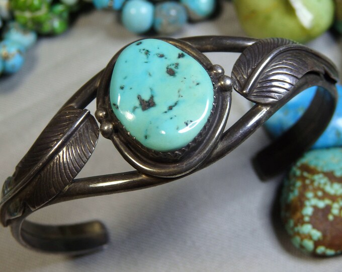 NAVAJO Frank Guerro Sleeping Beauty TURQUOISE Stamped Sterling Silver ...