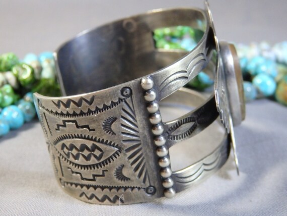 NAVAJO Dean Sandoval PILOT MOUNTAIN Turquoise Stamped… - Gem