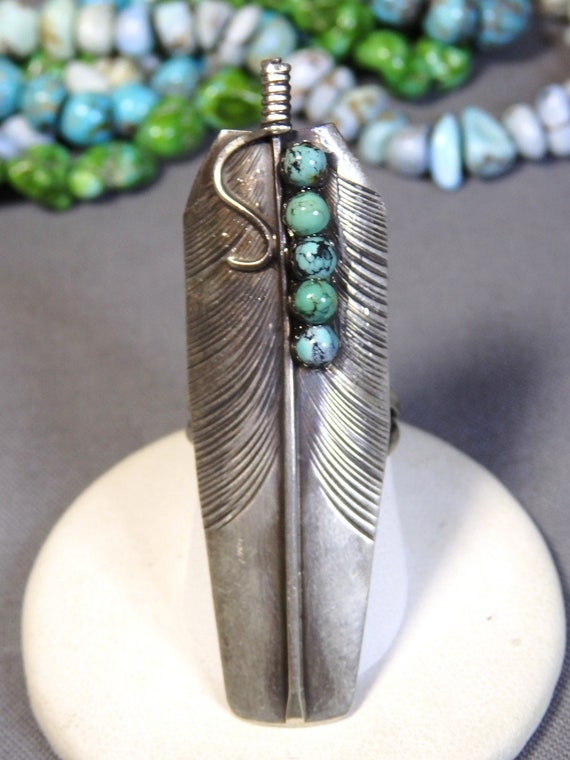 NAVAJO Byron Begay Webbed TURQUOISE Solid Sterling Si… - Gem