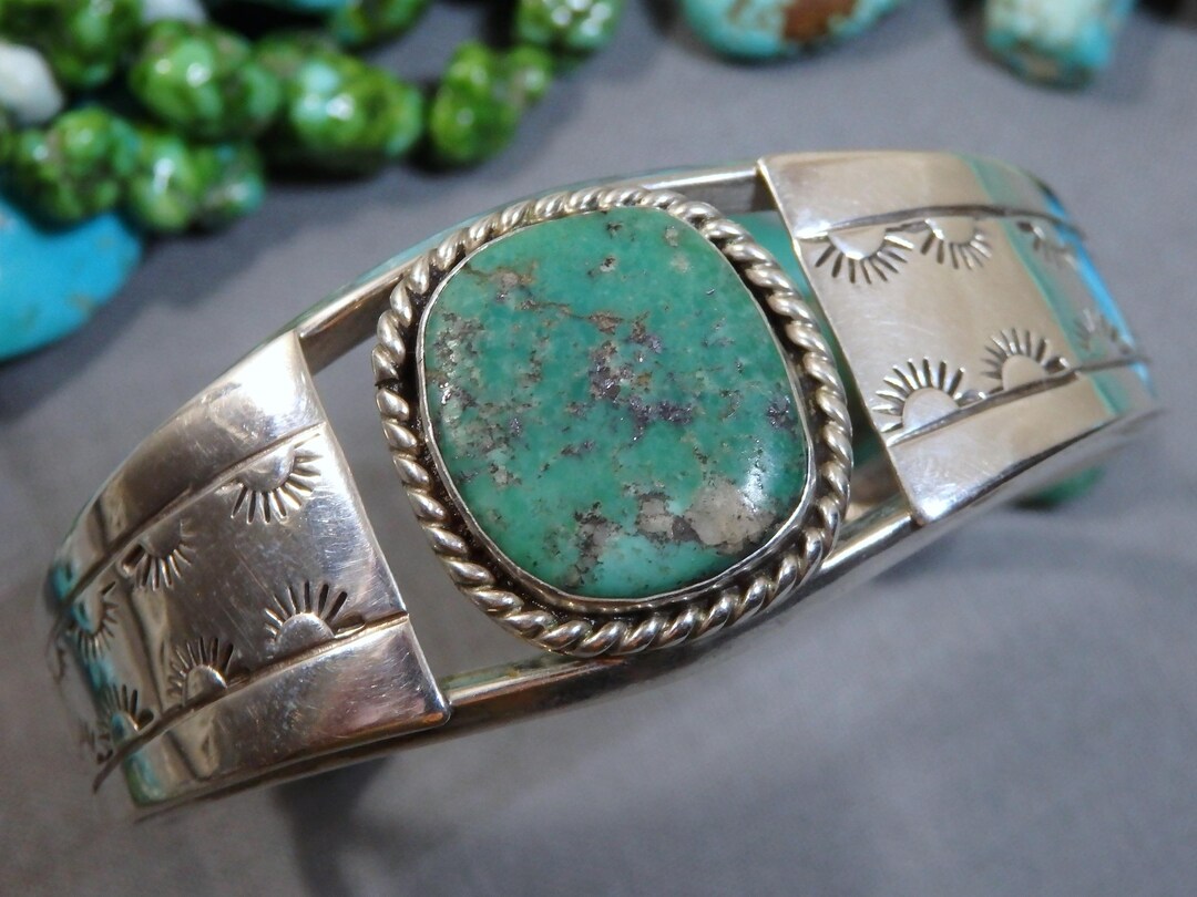 1980=90s NAVAJO Natural CAMPITOS TURQUOISE Sterling Silver Sunray ...