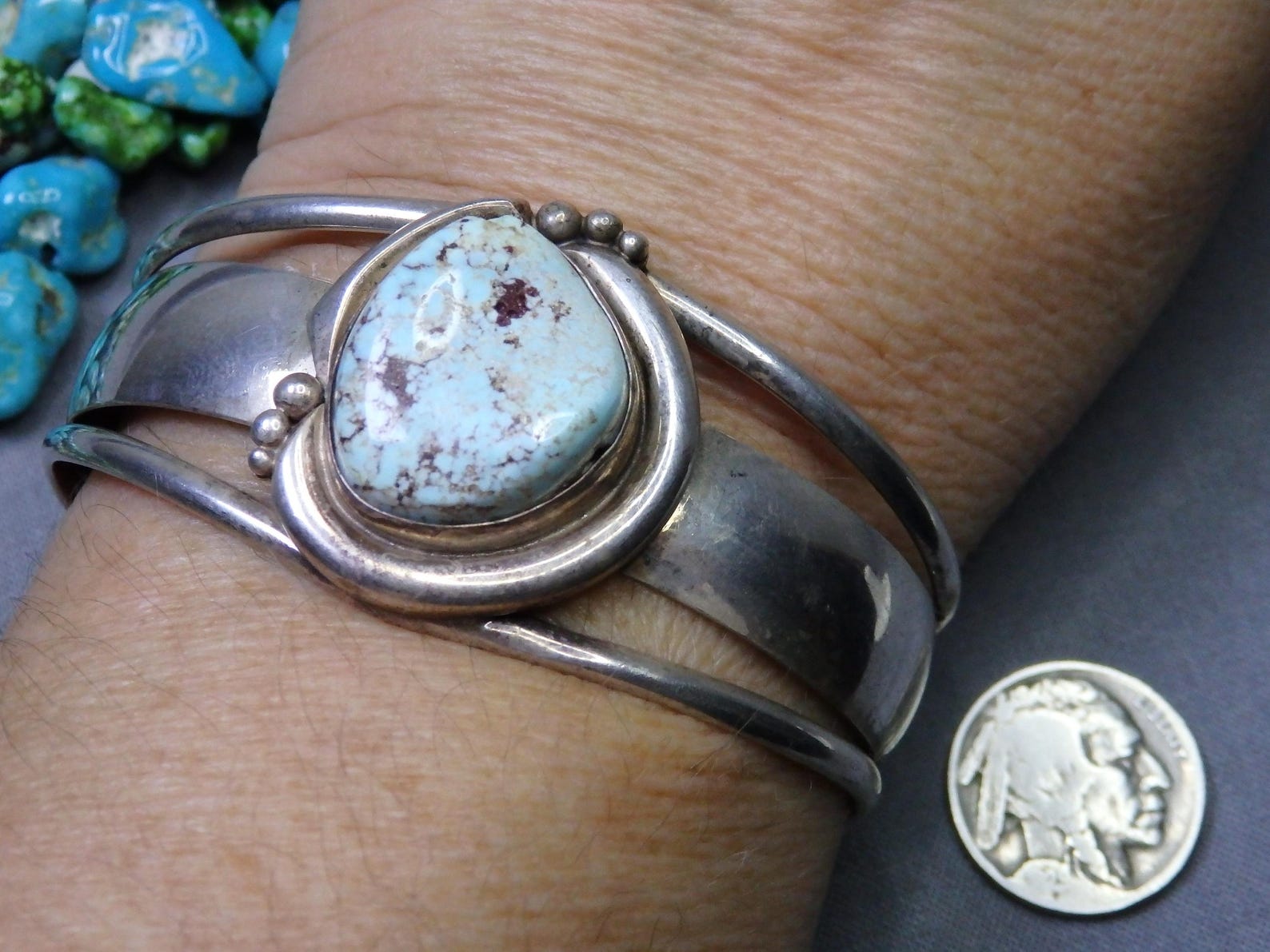 NAVAJO Ernest Pino DRY CREEK Sacred Buffalo Turquoise Sterling Silver ...