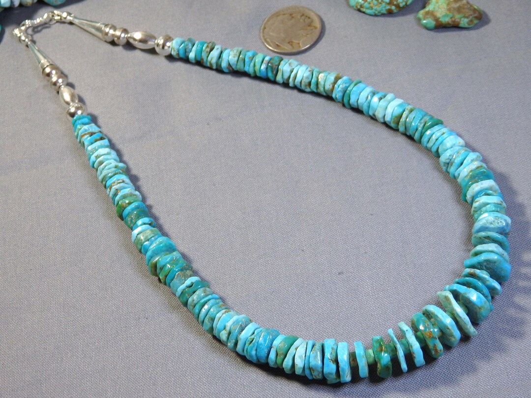 Arizona CASTLE DOME Turquoise Sterling Silver 46g 18" Necklace 7-14mm ...
