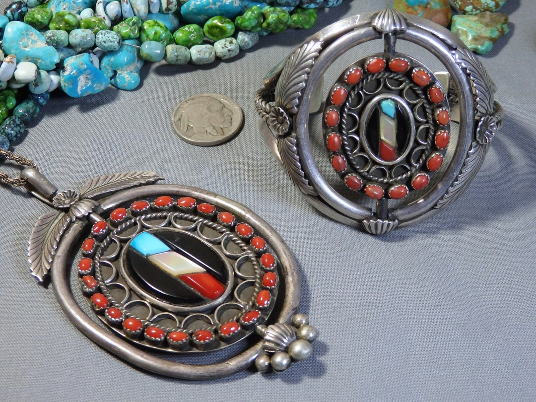 Rare Vintage NAVAJO Al Joe CANDELARIA TURQUOISE Coral Sterling Silver ...
