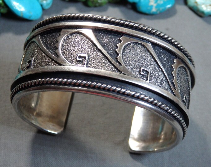 NAVAJO Thomas Singer Tufa Cast Sterling Silver SPRING MOON 75g Cuff ...