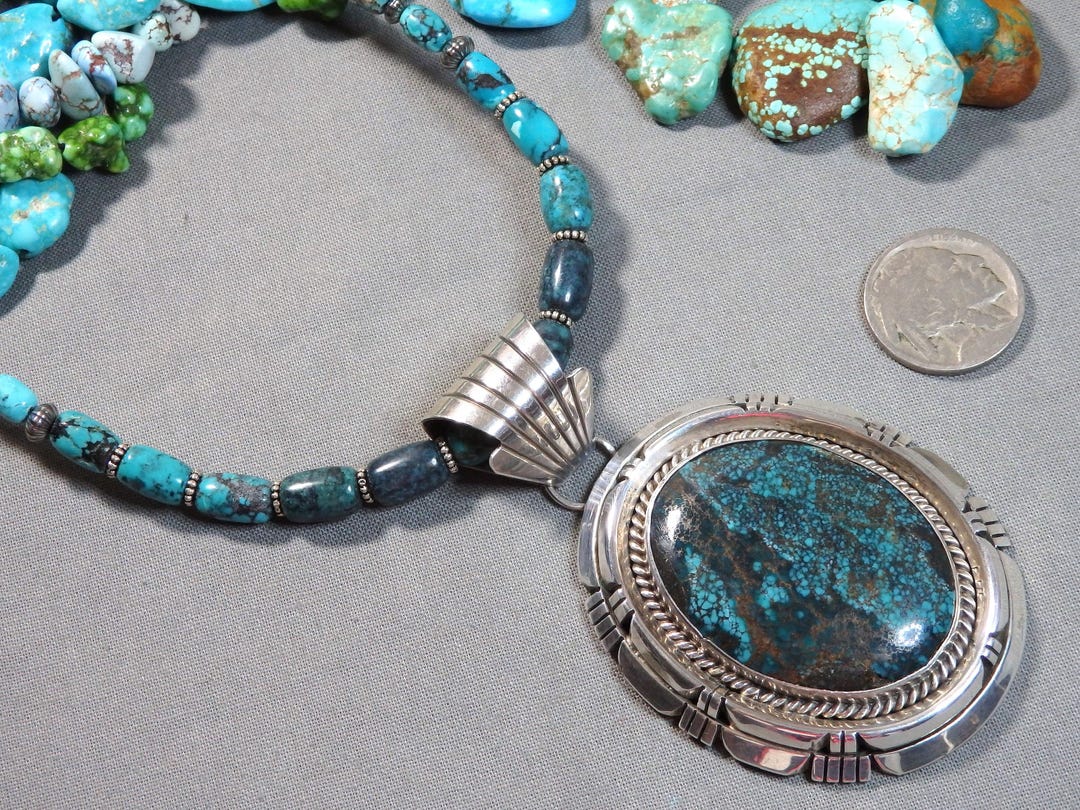 NAVAJO Rita Touchine SKY HORSE Turquoise Sterling Silver 3.25" Pendant ...