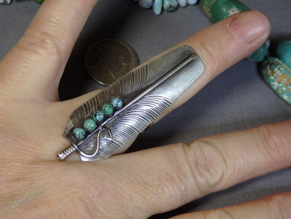 NAVAJO Byron Begay Webbed TURQUOISE Solid Sterling Si… - Gem