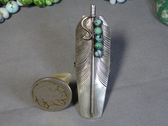 NAVAJO Byron Begay Webbed TURQUOISE Solid Sterling Si… - Gem
