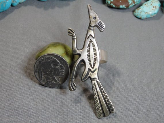 Native American Cast Sterling Silver ROAD RUNNER RING… - Gem