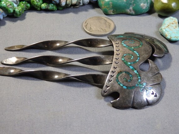NAVAJO Gibson Gene TURQUOISE inlay STERLING Silver 4… - Gem