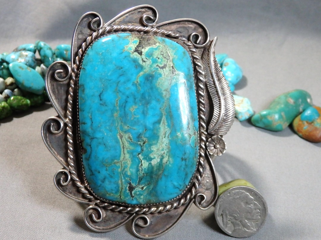 NAVAJO Paul Frank KINGMAN TURQUOISEE Slab Sterling Silver Squash ...