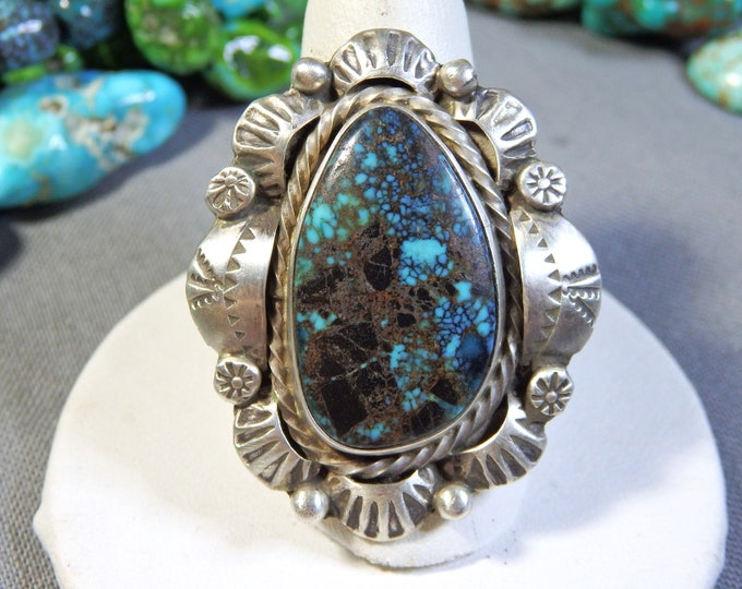 NAVAJO Ida Mccray CANDELARIA TURQUOISE Sterling Silver Ring Sz7.5 ...
