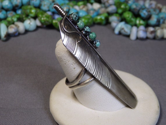 NAVAJO Byron Begay Webbed TURQUOISE Solid Sterling Si… - Gem