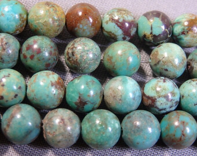 Natural CAMPITOS TURQUOISE Heavy Matrix 8mm Round BEADS 8 Strand 80cts ...