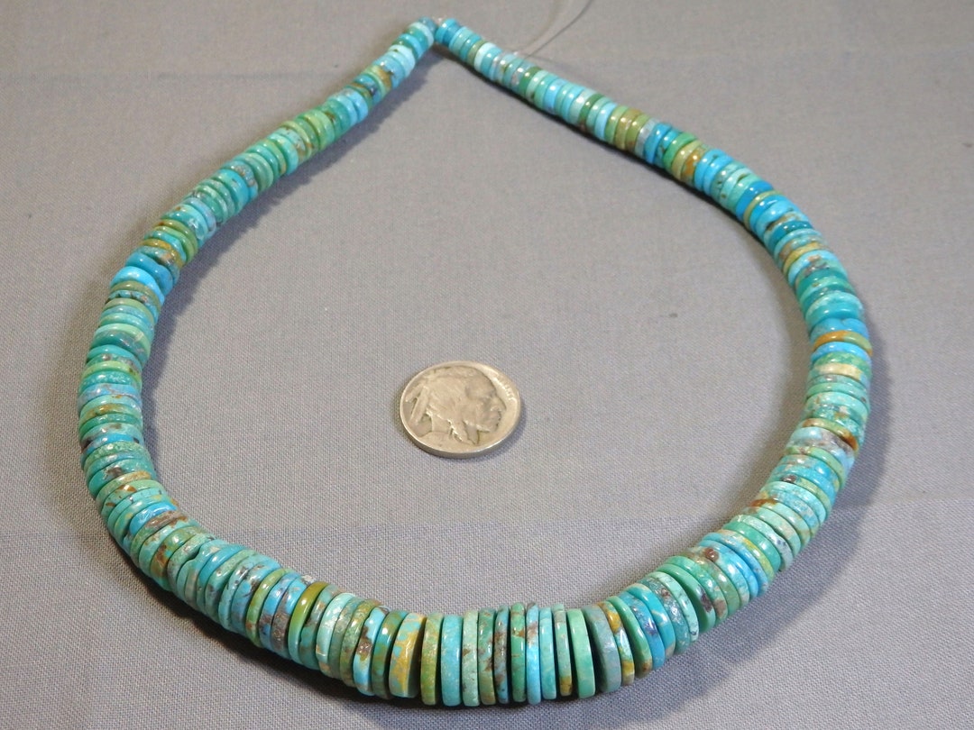 Rare Old Stash Nevada CARICO LAKE TURQUOISE 5-15mm Heishi Disc Beads 16 ...