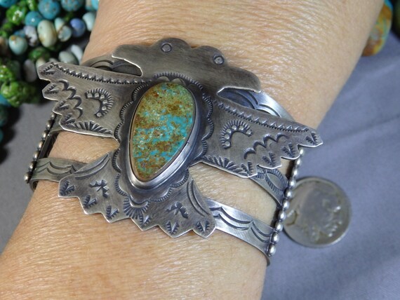 NAVAJO Dean Sandoval PILOT MOUNTAIN Turquoise Stamped… - Gem