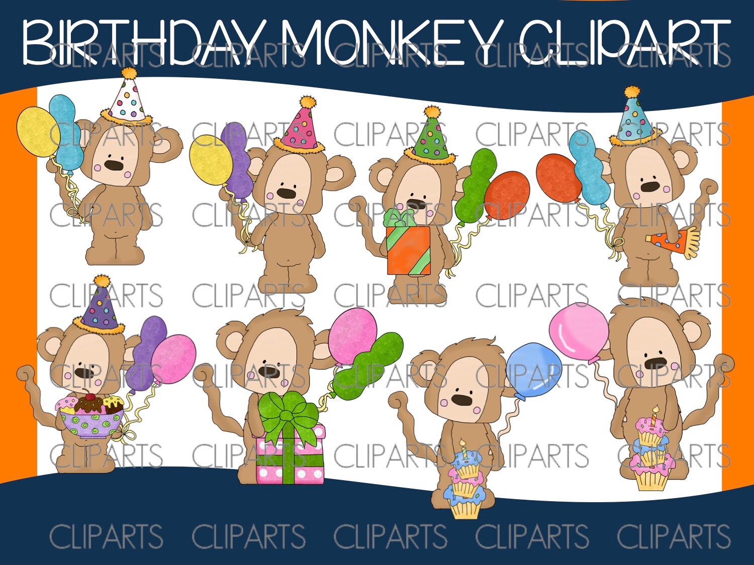 Birthday Cartoon Monkey Clip Art