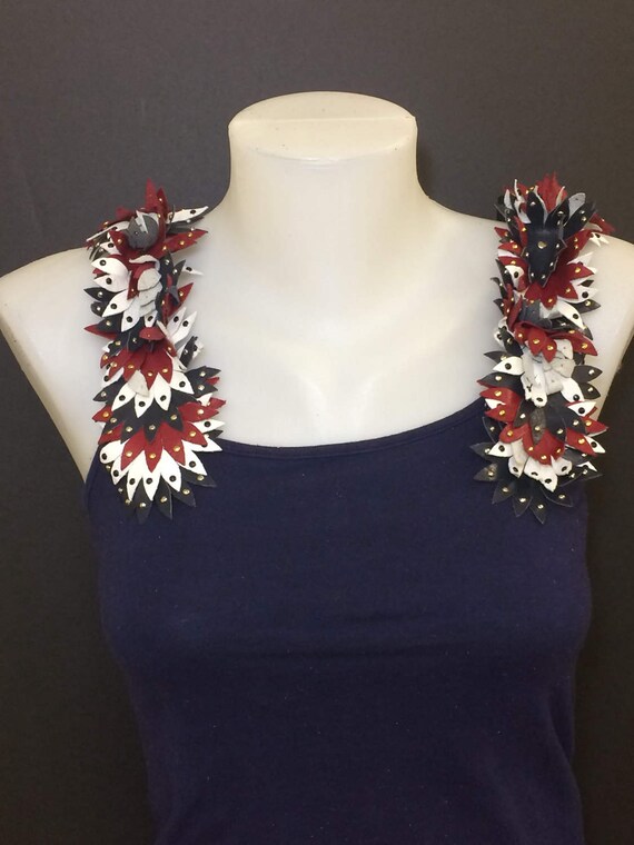 Bra Strap Covers Navy White And Red Flowers Real Leather Etsy