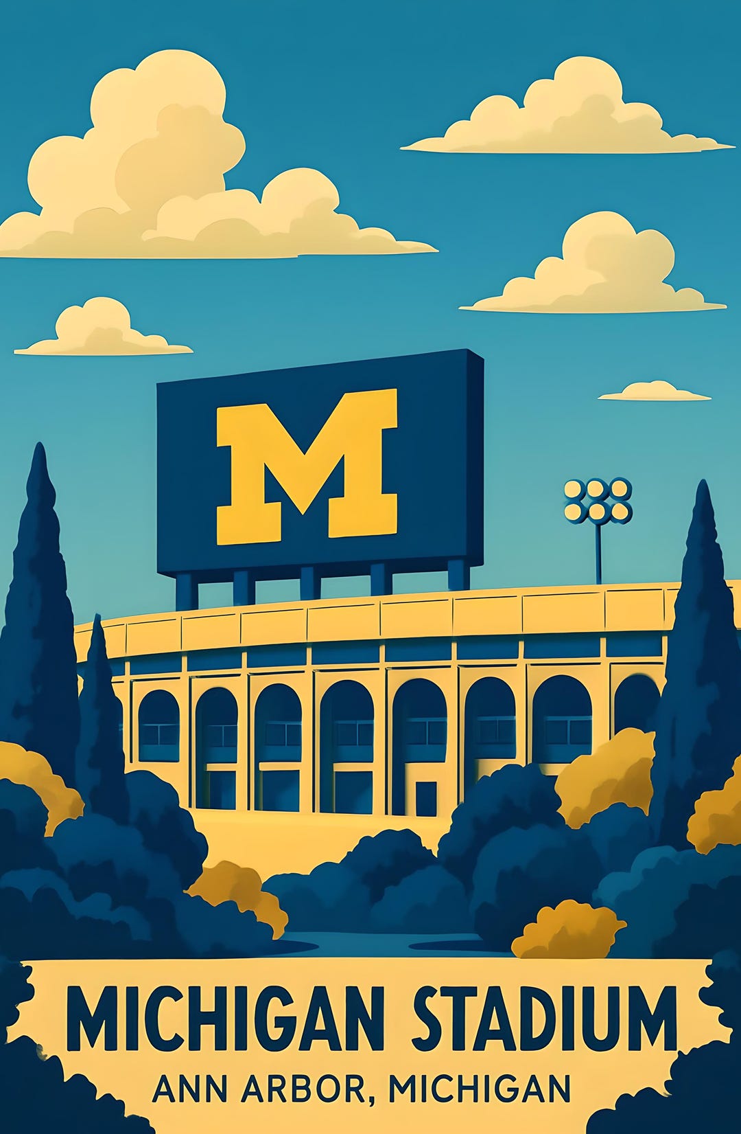 Michigan Stadium Digital Art Print | the Big House Ann Arbor | 13.25x20 ...